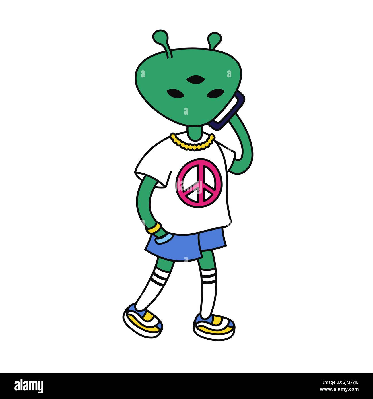 Funny hipster alien walk. Vector trendy doodle cartoon style character ...