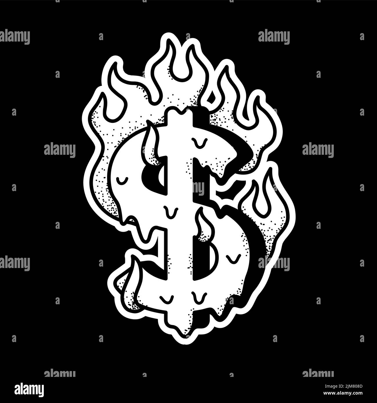 Dollar symbol burn in fire t-shirt print.Vector cartoon graphic ...