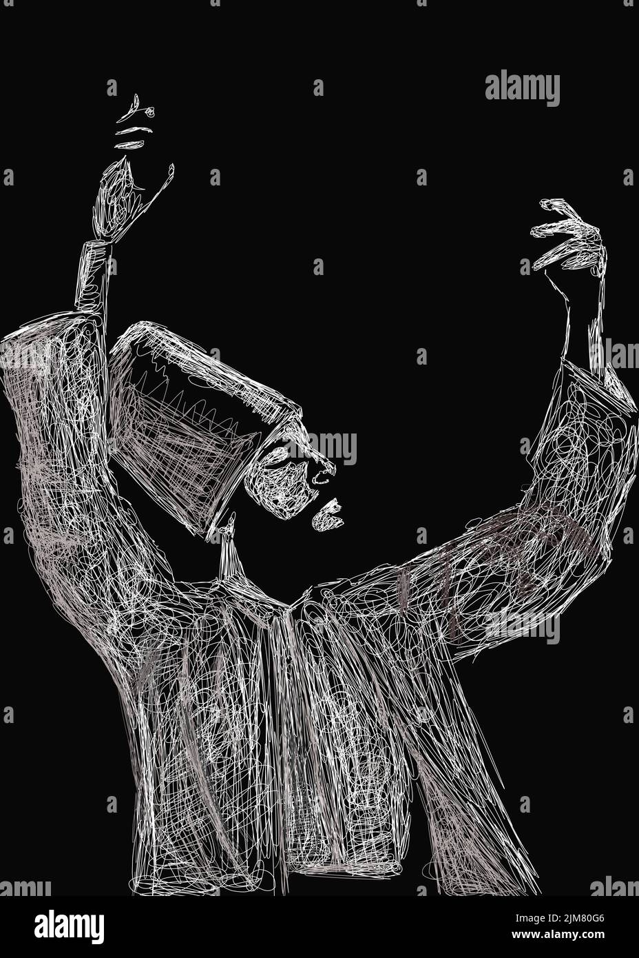 A drawing of a dancing sufi on a black background Stock Photo - Alamy