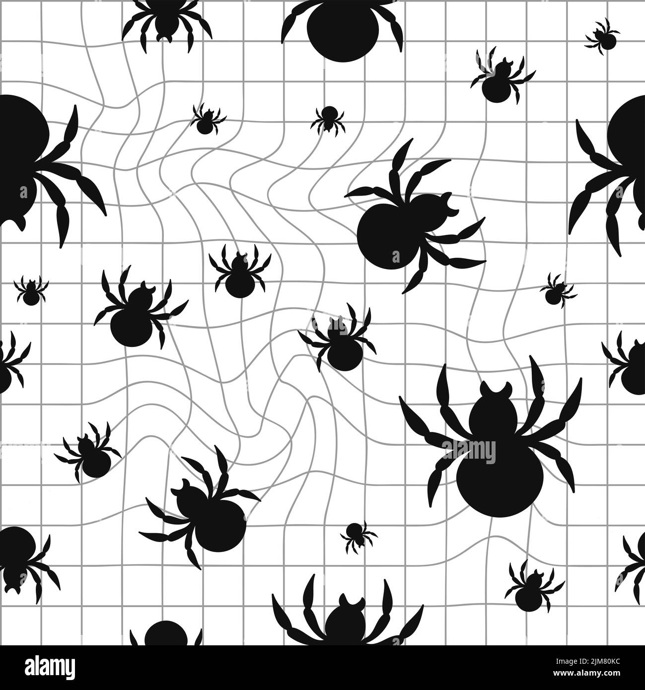 Black and white distorted grid,spiders seamless pattern. Vector ... Black and white distorted grid,spiders seamless pattern. Vector ...