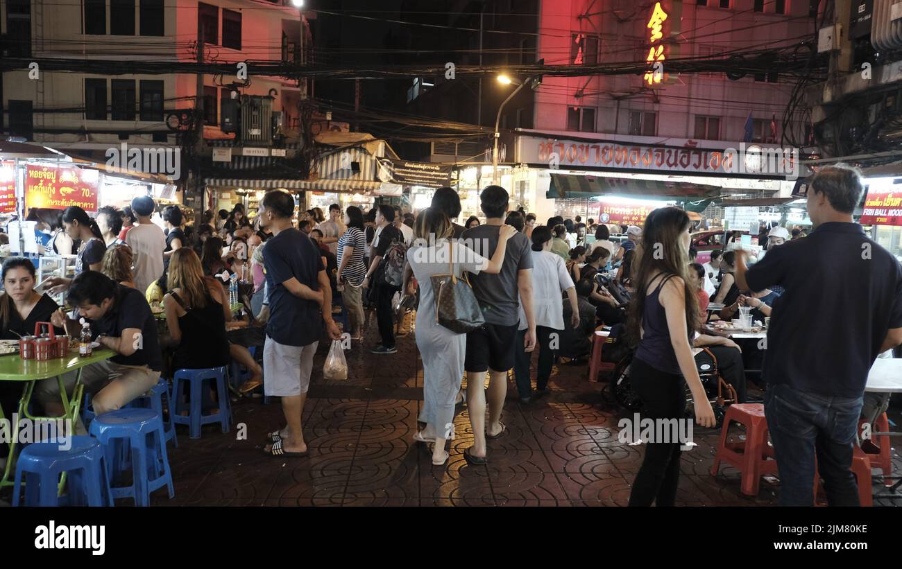 Crowds of People at night on Yaowarat Road the main street of Chinatown Bangkok Thailand Stock ...