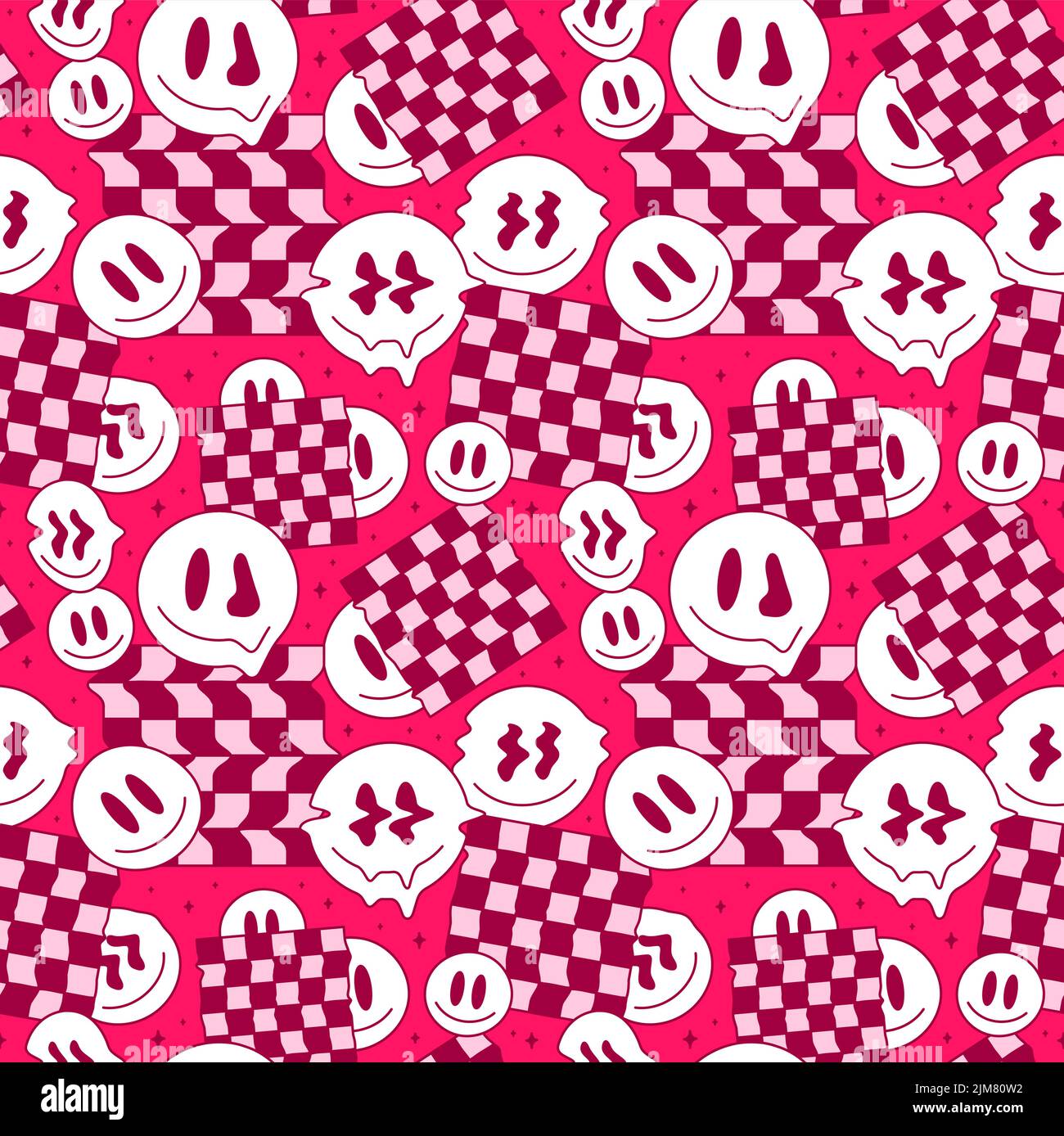 Funny melt smile faces geometry seamless pattern.Vector crazy cartoon ...