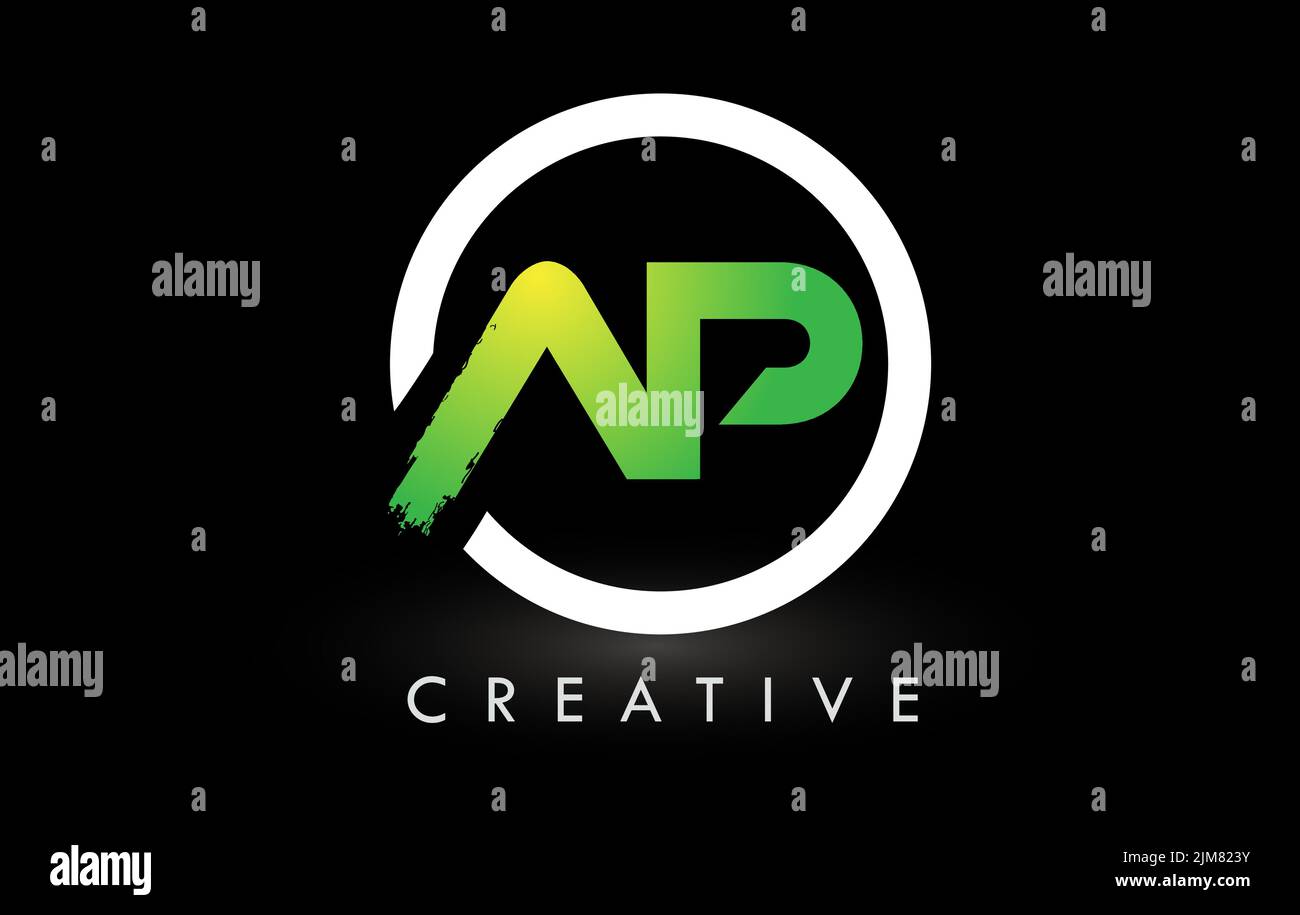 AP Brush Letter Logo Design with Green White Circle. Creative Brushed ...