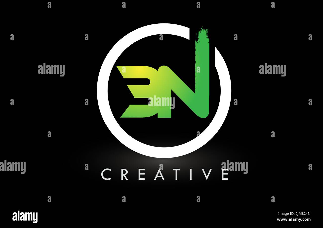 BN Brush Letter Logo Design with Green White Circle. Creative Brushed Letters Icon Logo Stock ...