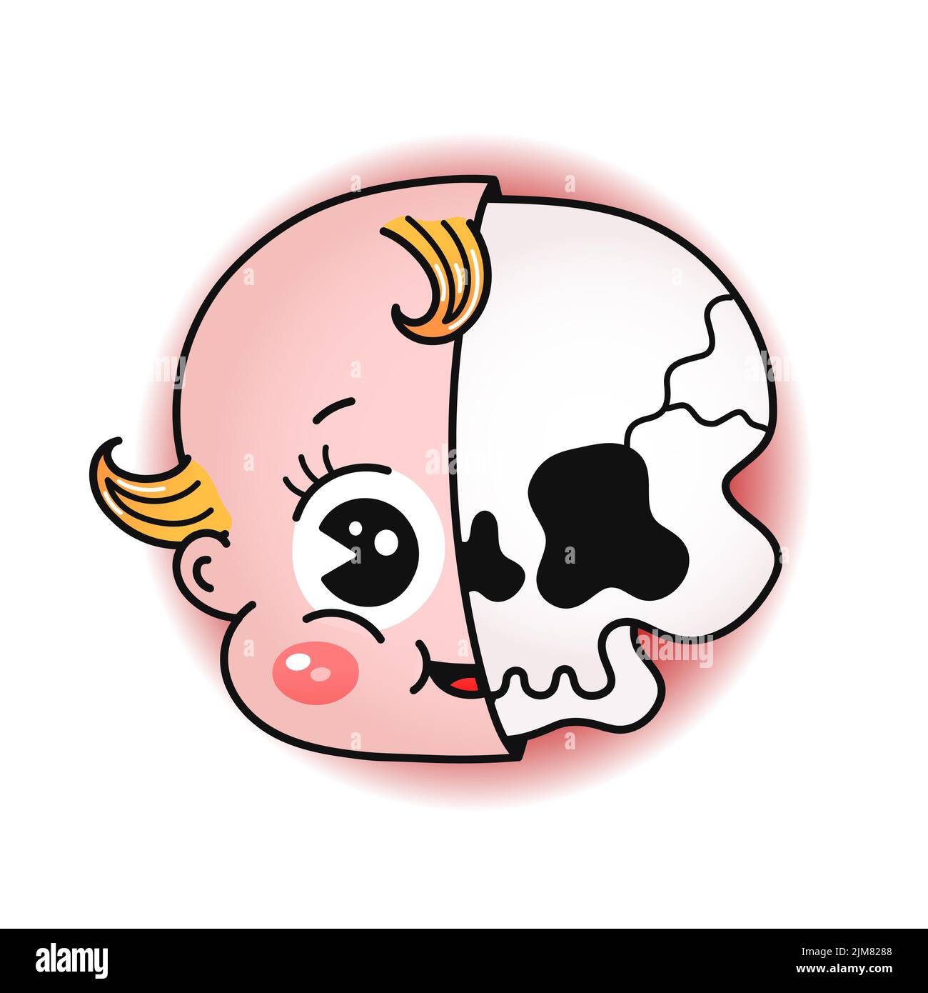 Funny baby head and skull print for t shirt.Vector line doodle ...