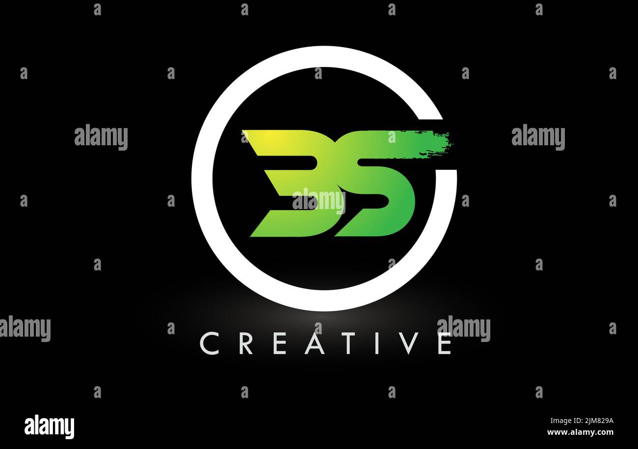 BS Brush Letter Logo Design with Green White Circle. Creative Brushed ...