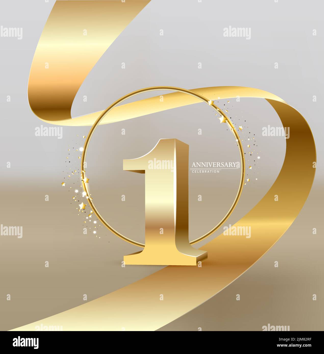 1th Anniversary celebration. Gold numbers with glitter gold confetti ...