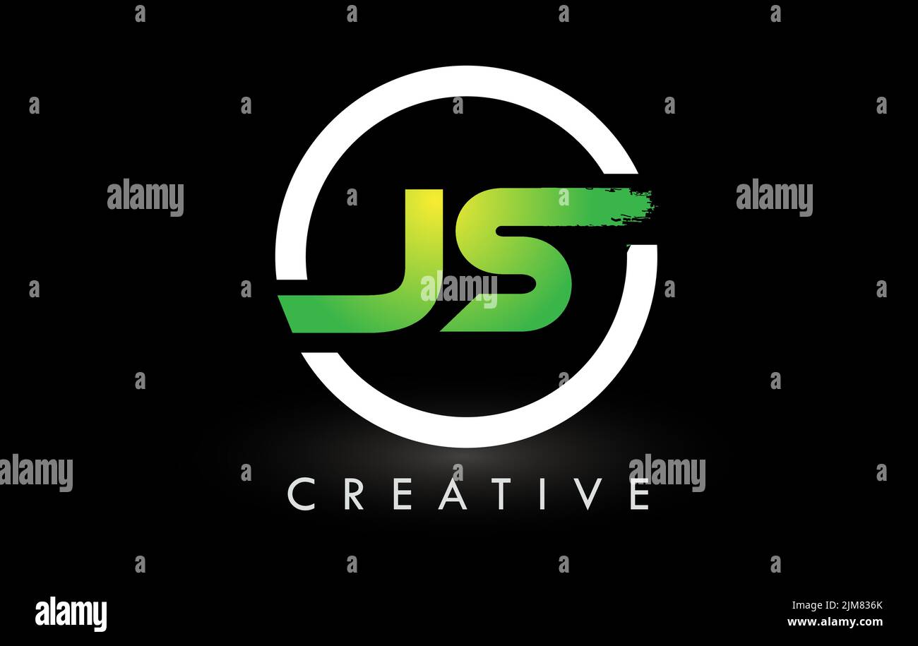 JS Brush Letter Logo Design with Green White Circle. Creative Brushed ...