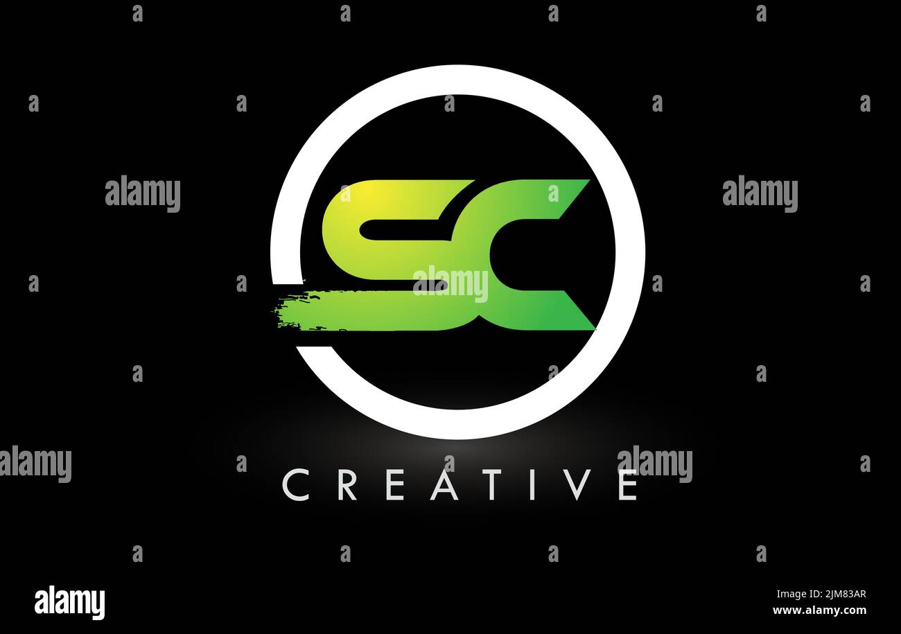 SC Brush Letter Logo Design with Green White Circle. Creative Brushed ...