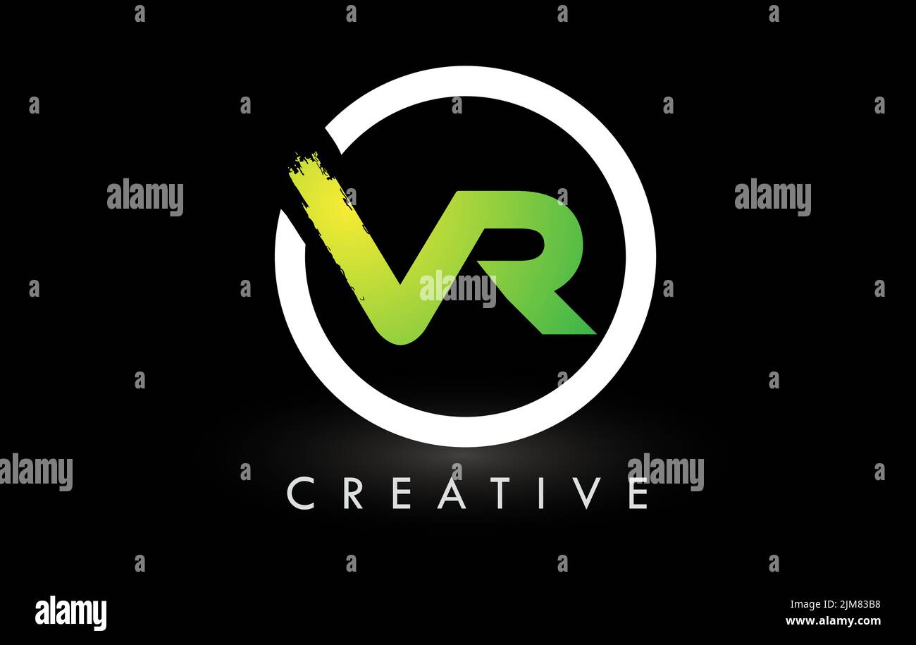 VR Brush Letter Logo Design with Green White Circle. Creative Brushed ...