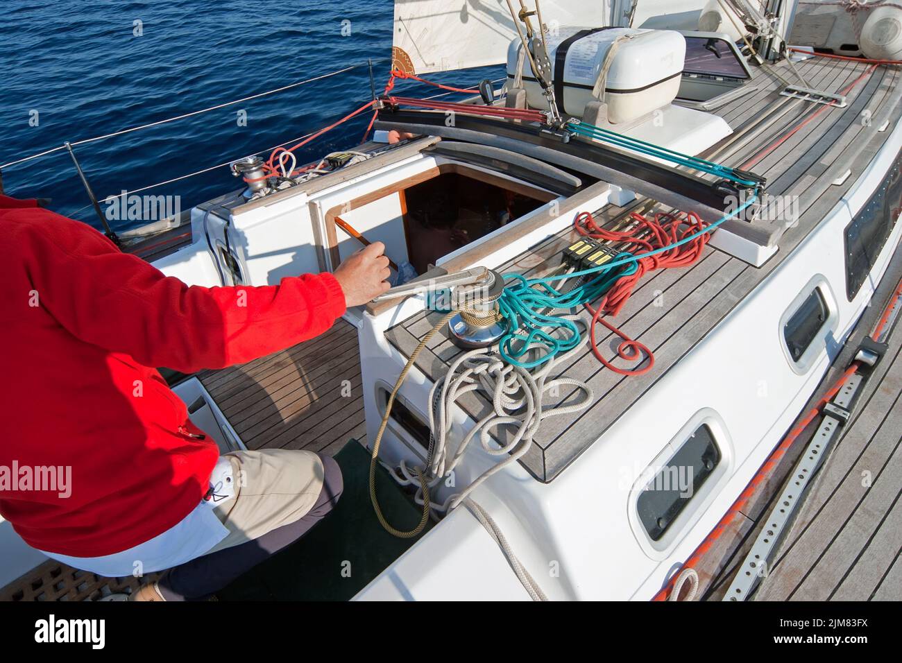 Sailors hand on winch hi-res stock photography and images - Alamy