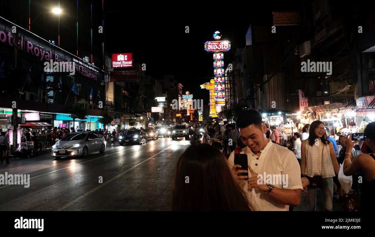 Tourist After Dark Yaowarat Road Chinatown Bangkok Thailand Stock Photo - Alamy