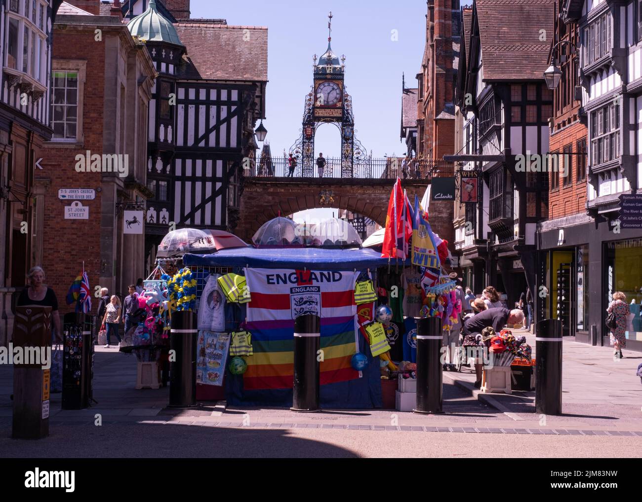 A bustling busy town centre in the Roman town of Chester, Cheshire ...