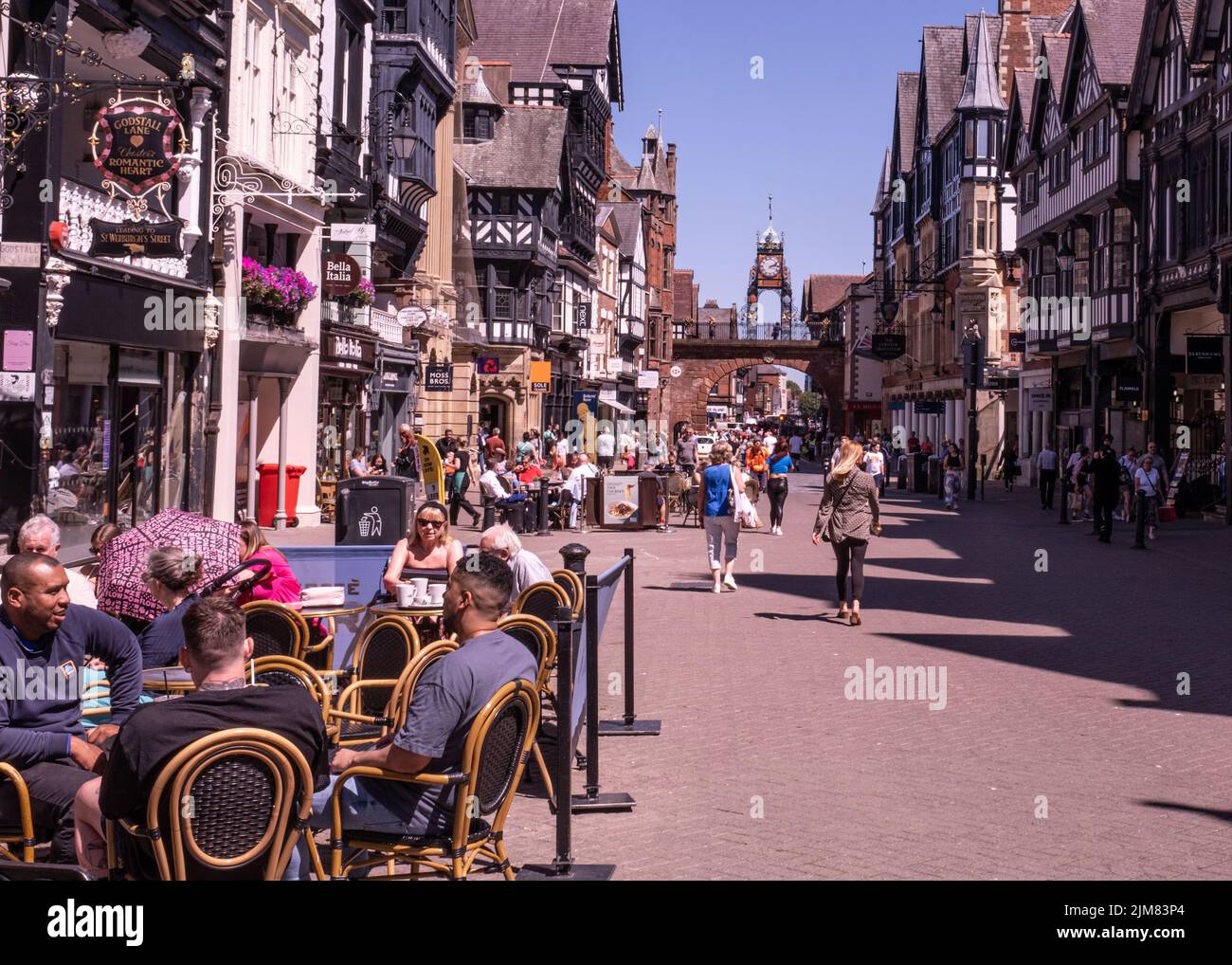A bustling busy town centre in the Roman town of Chester, Cheshire ...