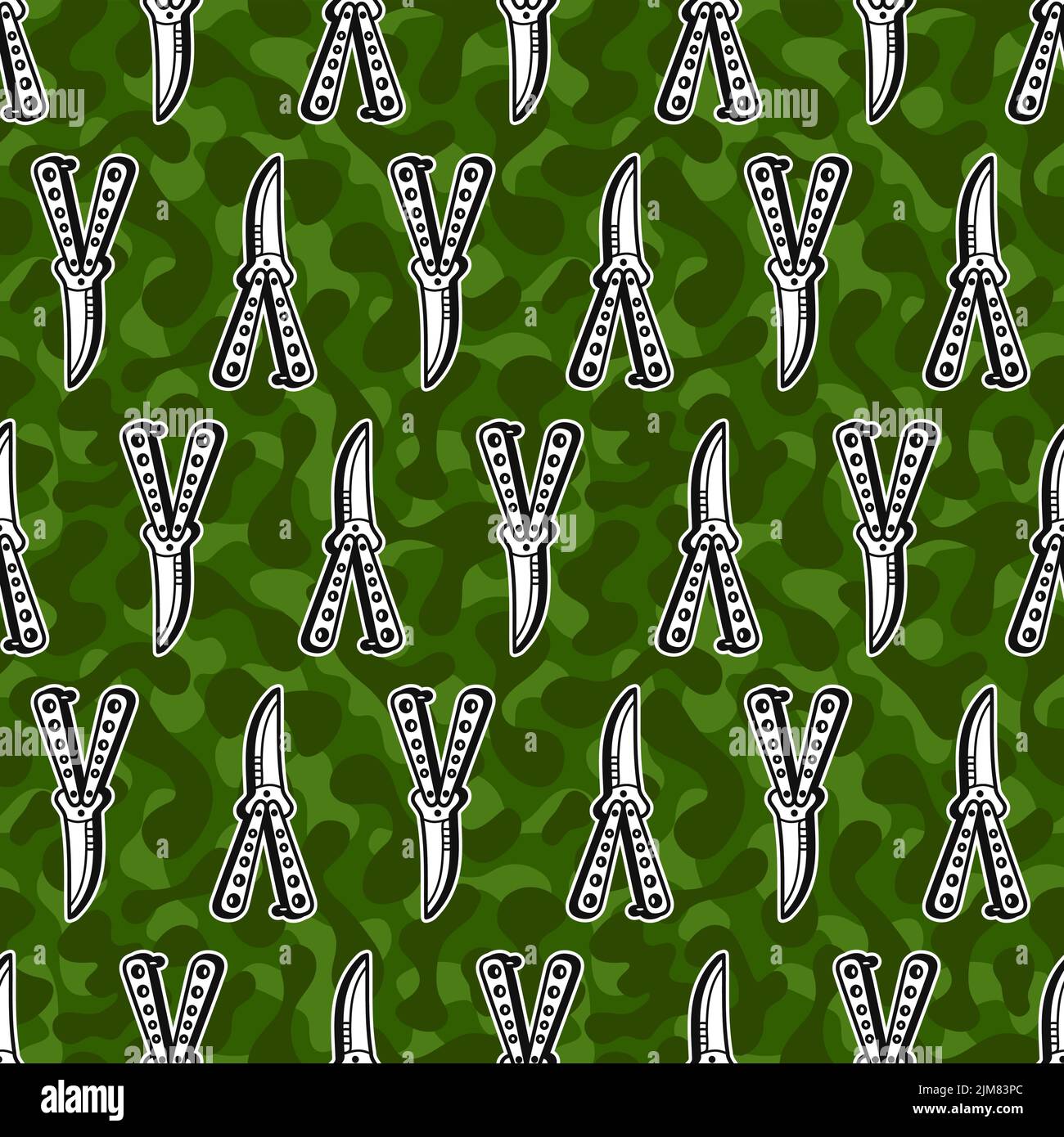 Army green camouflage and butterfly knife seamless pattern art.Vector ...