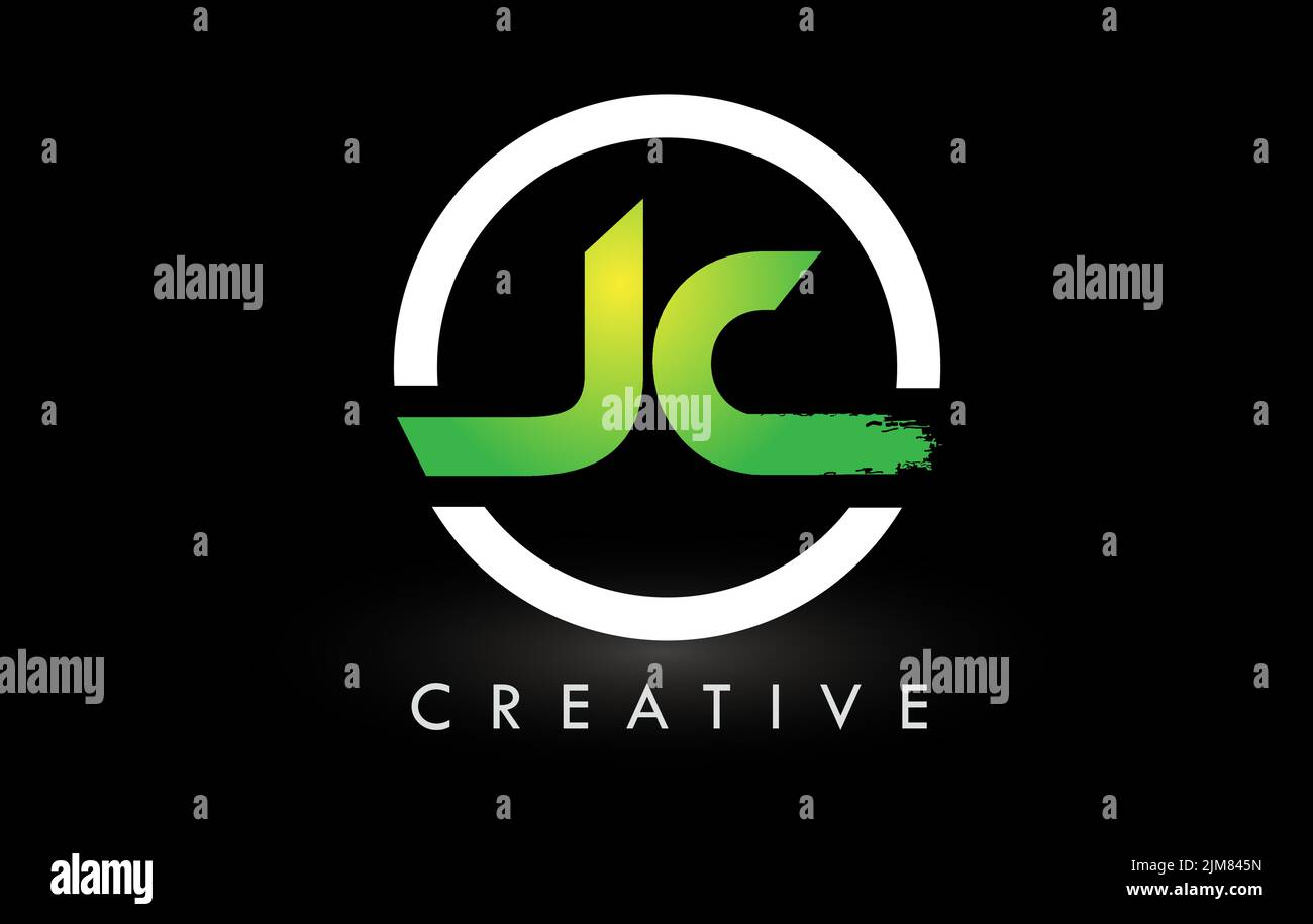 JC Brush Letter Logo Design with Green White Circle. Creative Brushed ...