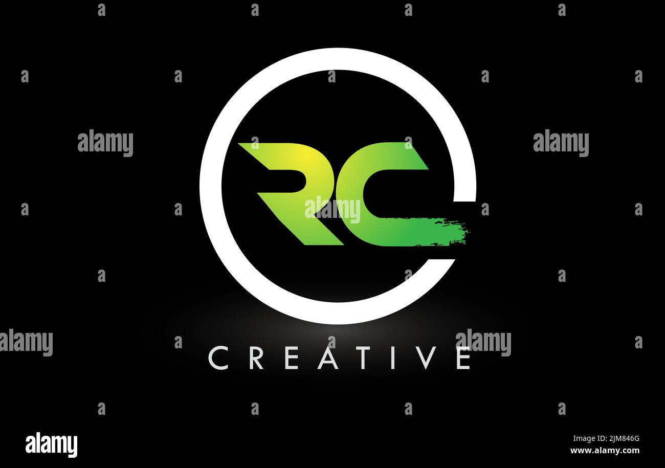 RC Brush Letter Logo Design with Green White Circle. Creative Brushed ...