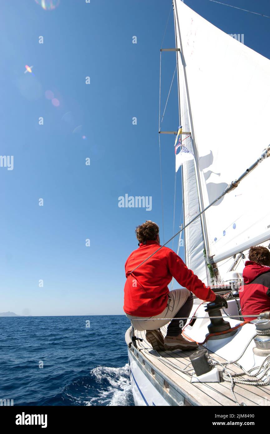 People on sailing boat Stock Photo - Alamy