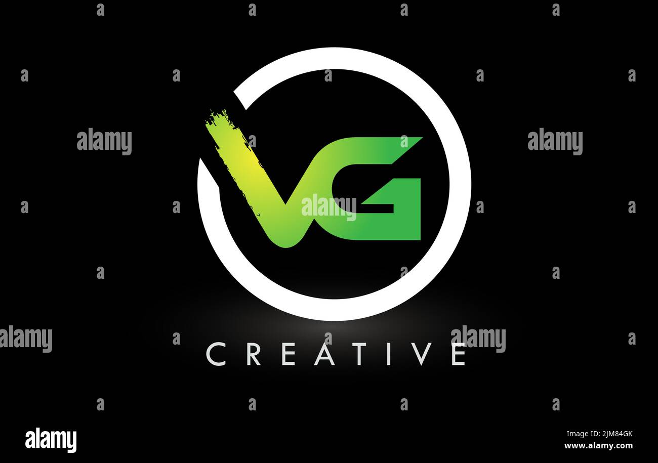 VG Brush Letter Logo Design with Green White Circle. Creative Brushed ...