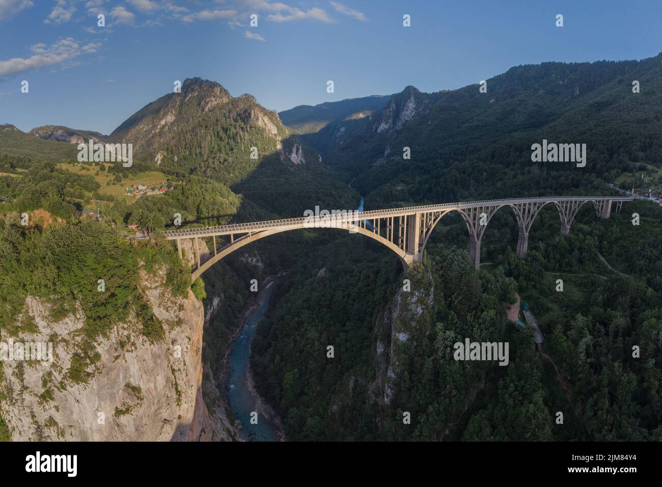 Famous bridge on the Tara river in Montenegro or Crna gora in evening ...