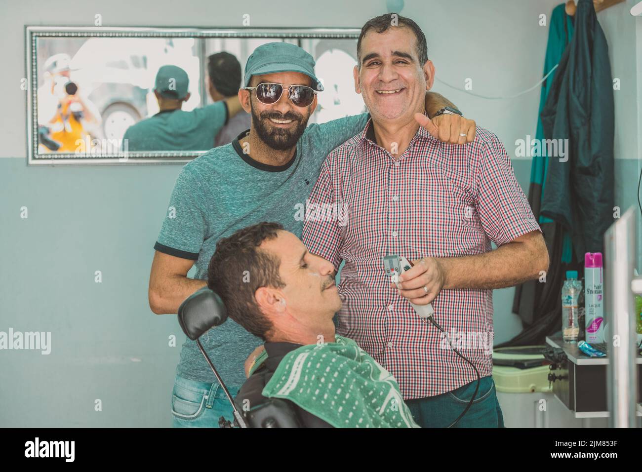 ORAN, ALGERIA, 5.7..2022: A group of Algerian men are posing at a ...