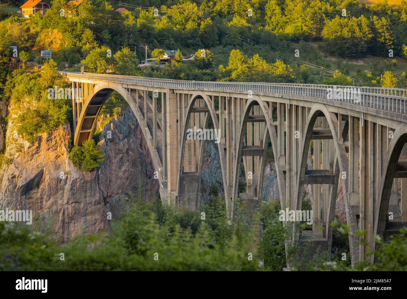 Famous bridge on the Tara river in Montenegro or Crna gora in evening ...