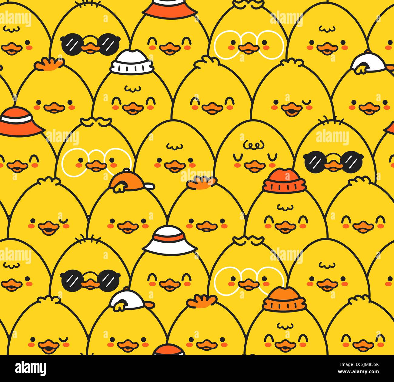 Cute funny ducks seamless pattern,wallpaper,background.Vector hand ...