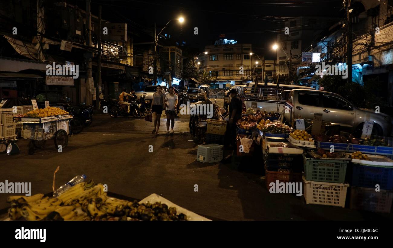 Nocturnal Middle of the Night Street Food Eating Scene Bangkok Thailand ...