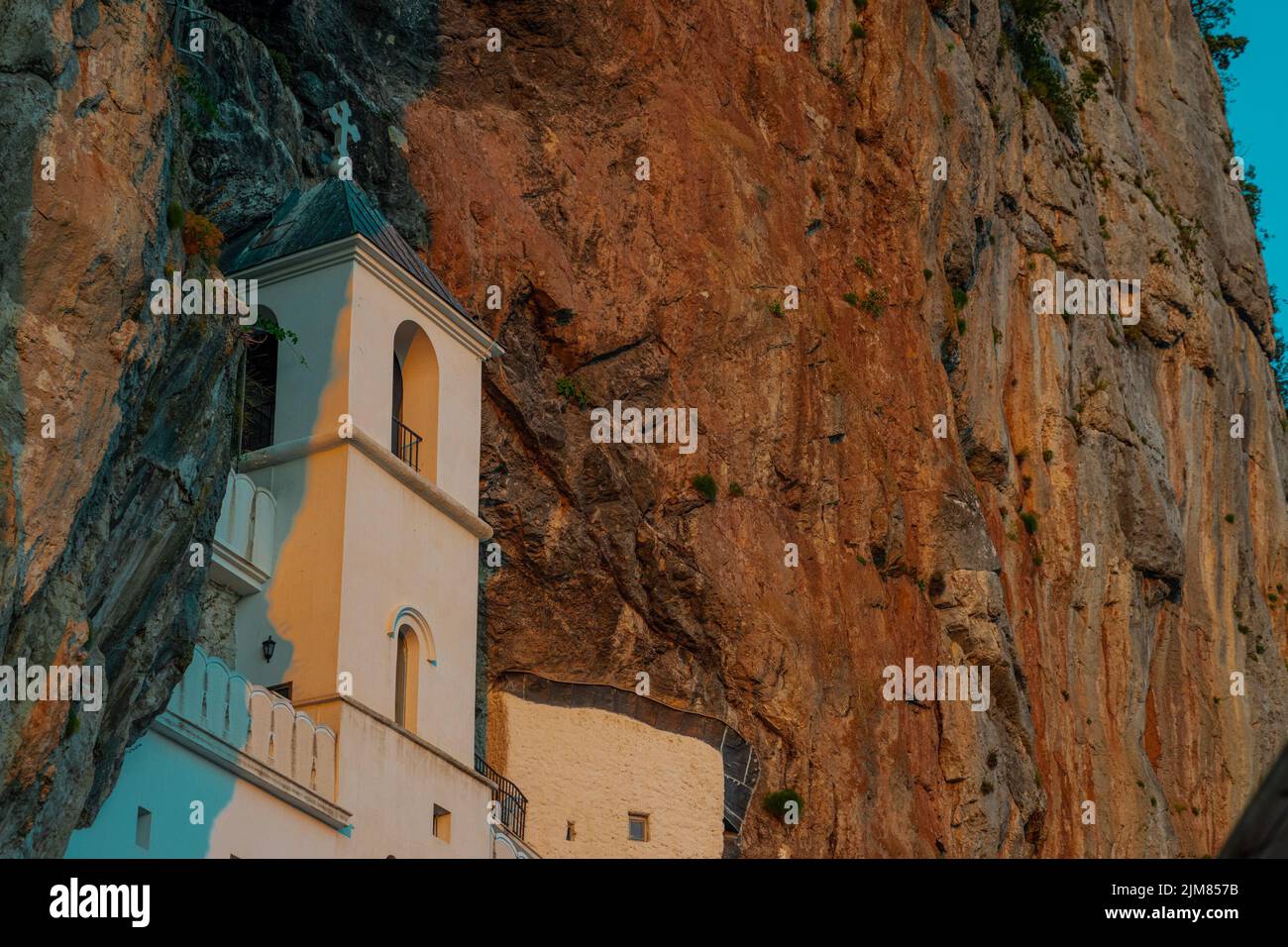 Evening view of Ostrog orthodox monastery in Montenegro or Crna gora ...