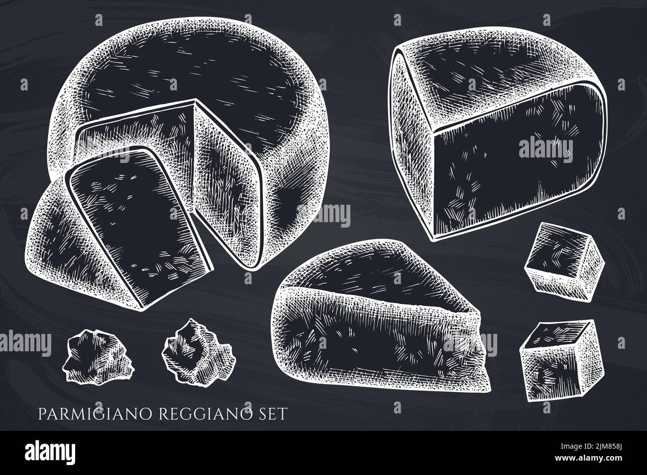 Cheese hand drawn vector illustrations collection. Chalk parmigiano ...
