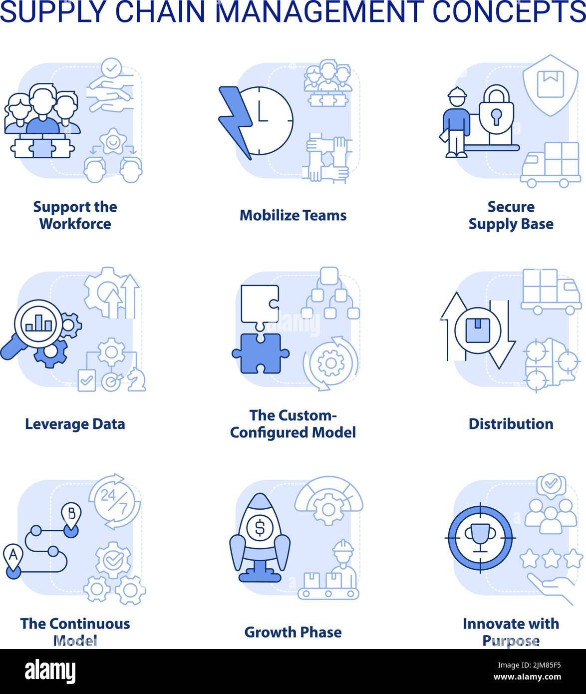 Supply Chain Management Light Blue Concept Icons Set Stock Vector Image