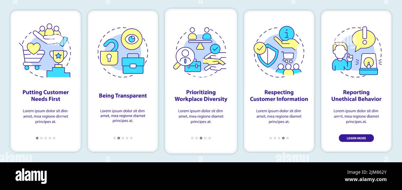 Examples of ethical behavior onboarding mobile app screen Stock Vector ...