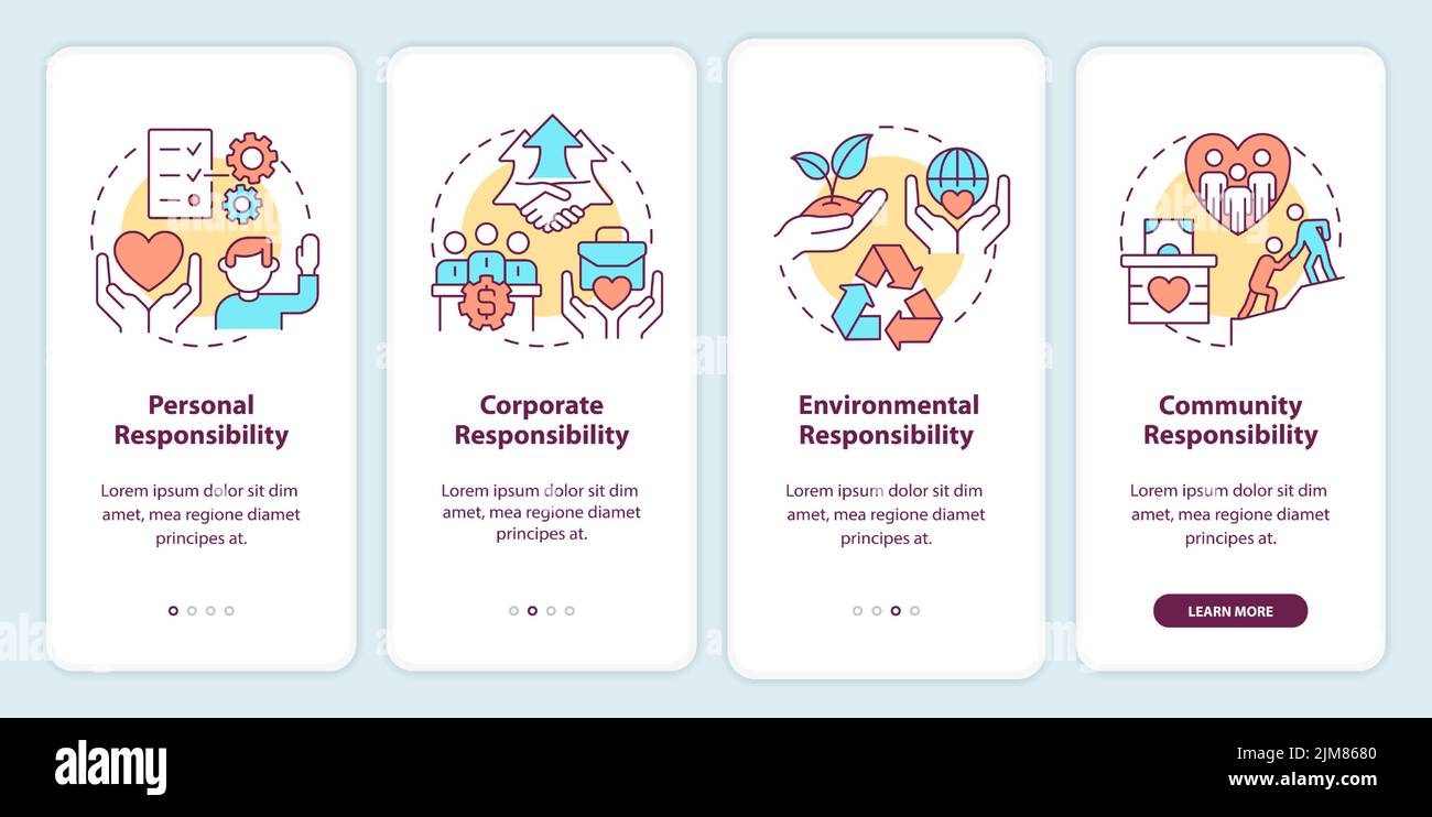 Social responsibilities onboarding mobile app screen Stock Vector Image ...