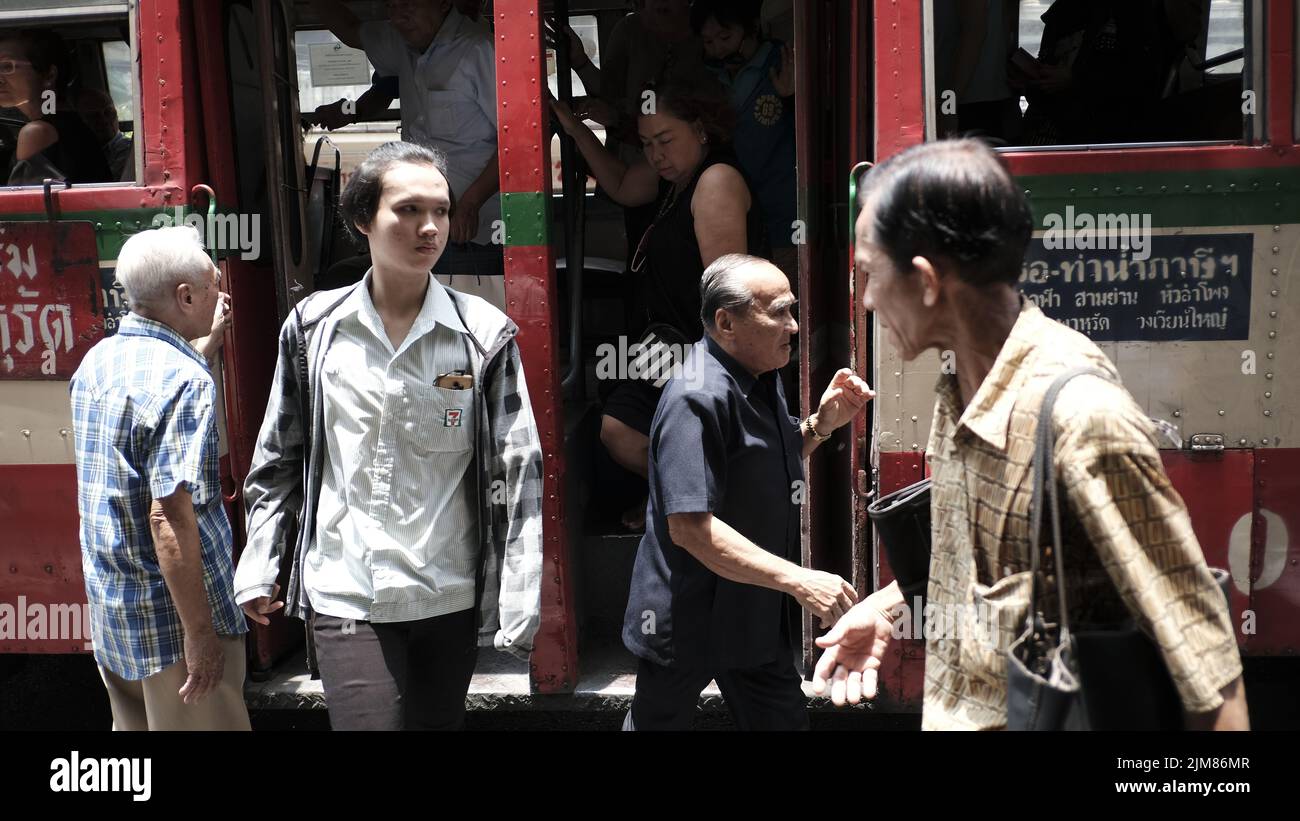 Pre Lockdown People getting on and off the local bus before the lock ...