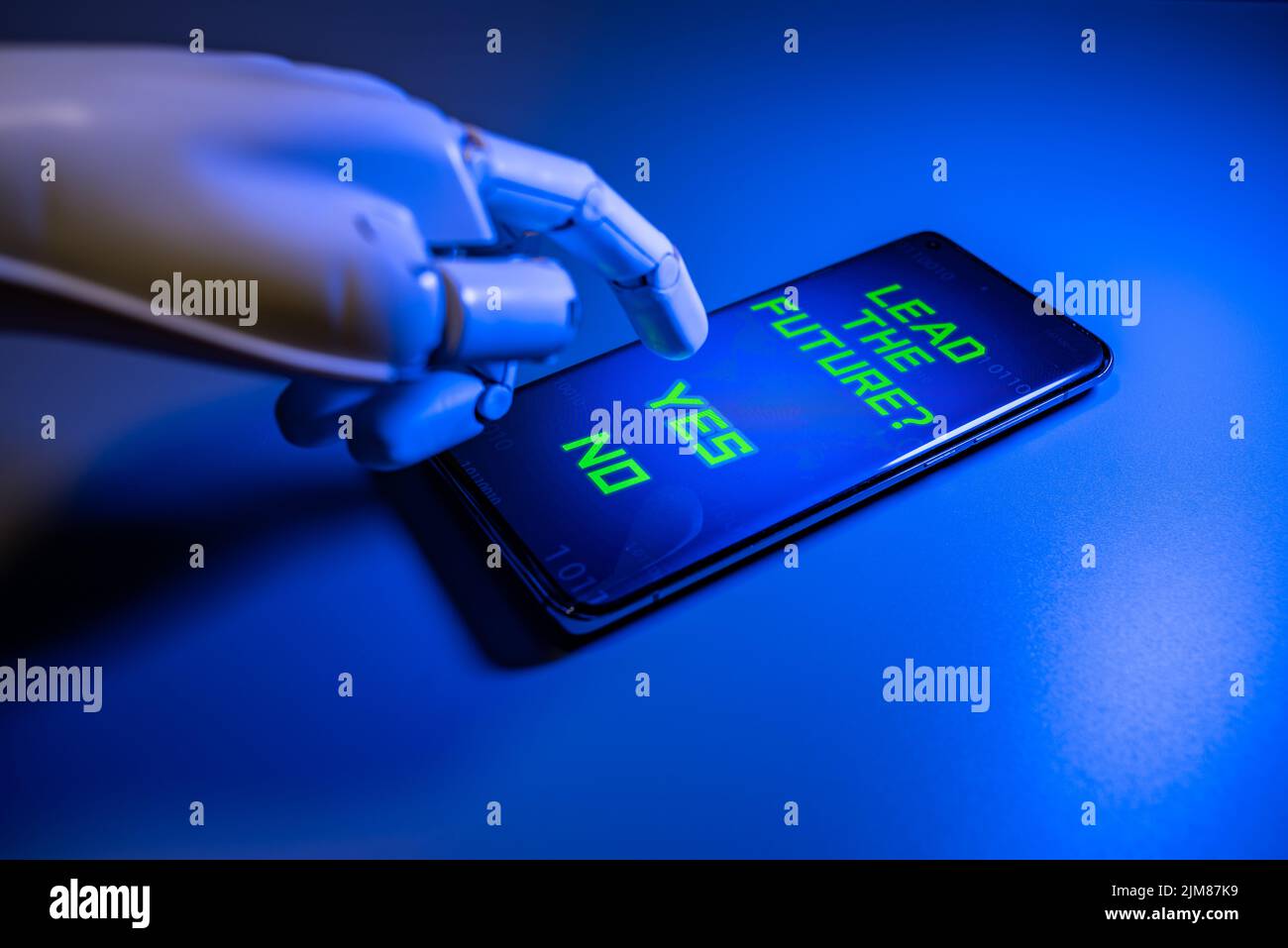robot hand touch on mobile phone Stock Photo - Alamy