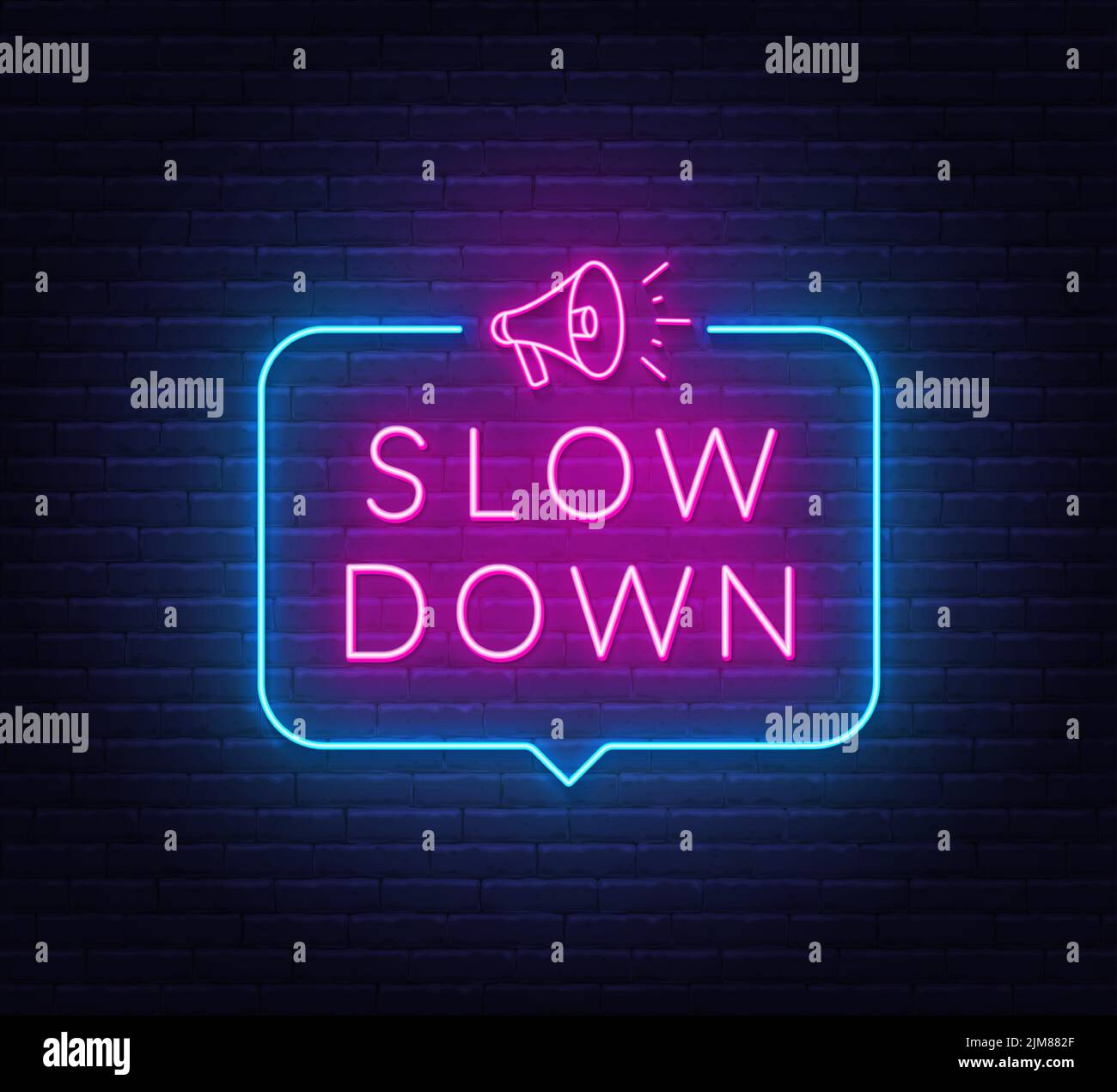 Slow Down Neon Sign In The Speech Bubble On Brick Wall Background Stock Vector Image And Art Alamy 