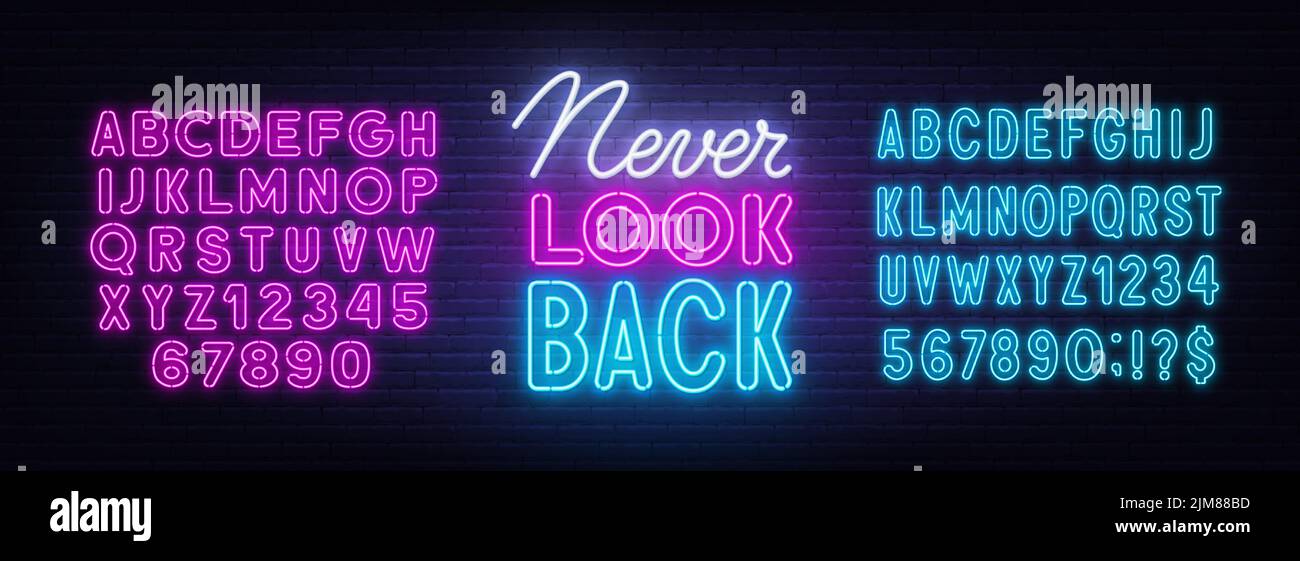 Never Look Back neon sign on brick wall background Stock Vector Image ...