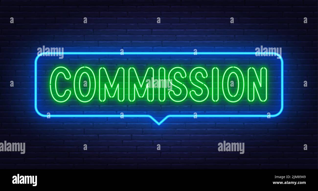 Commission neon sign in the speech bubble on black background Stock ...