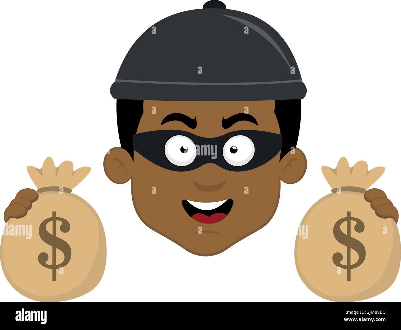 Vector illustration of the face of a thief with a hat, mask and bags of ...