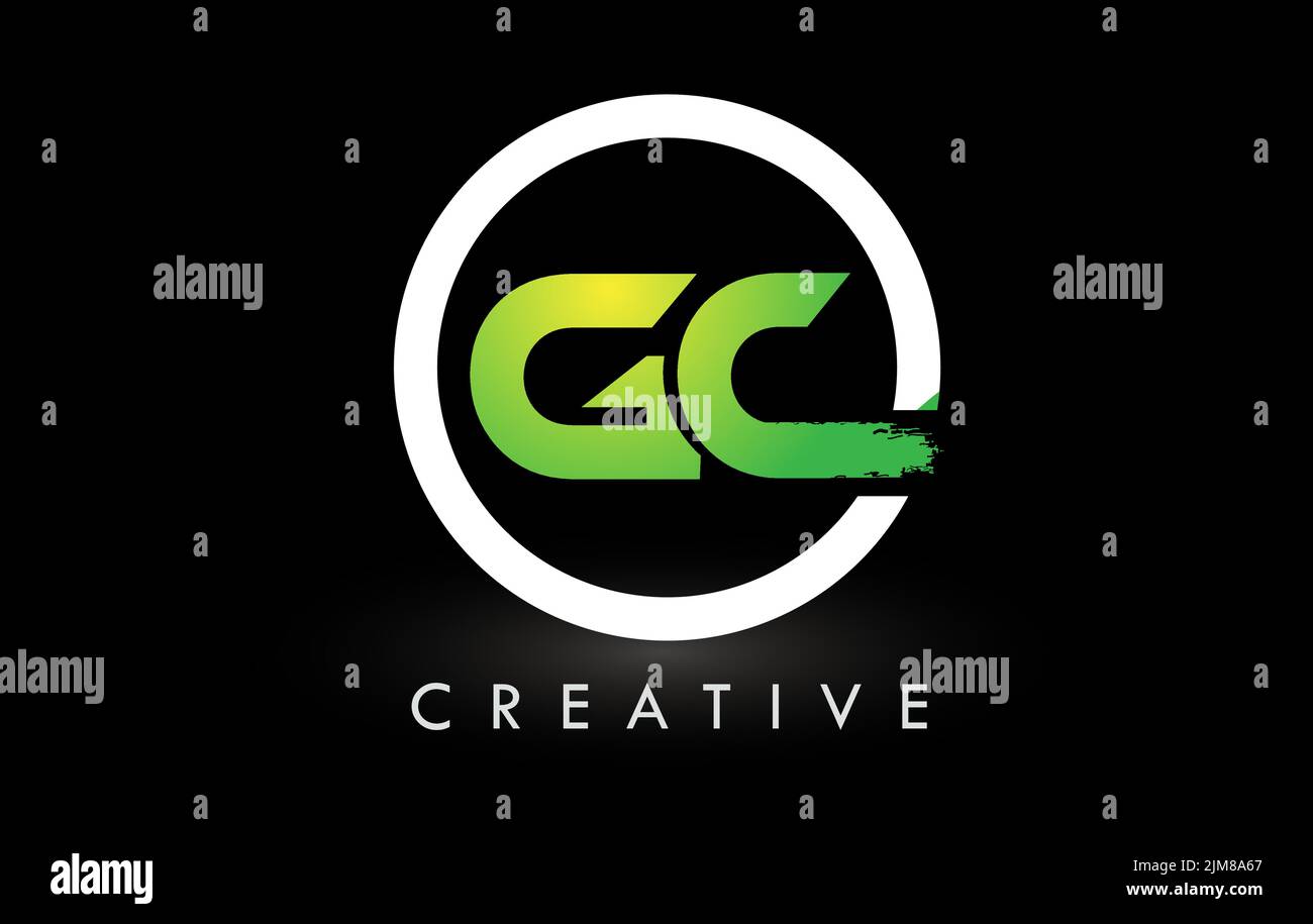 GC Brush Letter Logo Design with Green White Circle. Creative Brushed ...