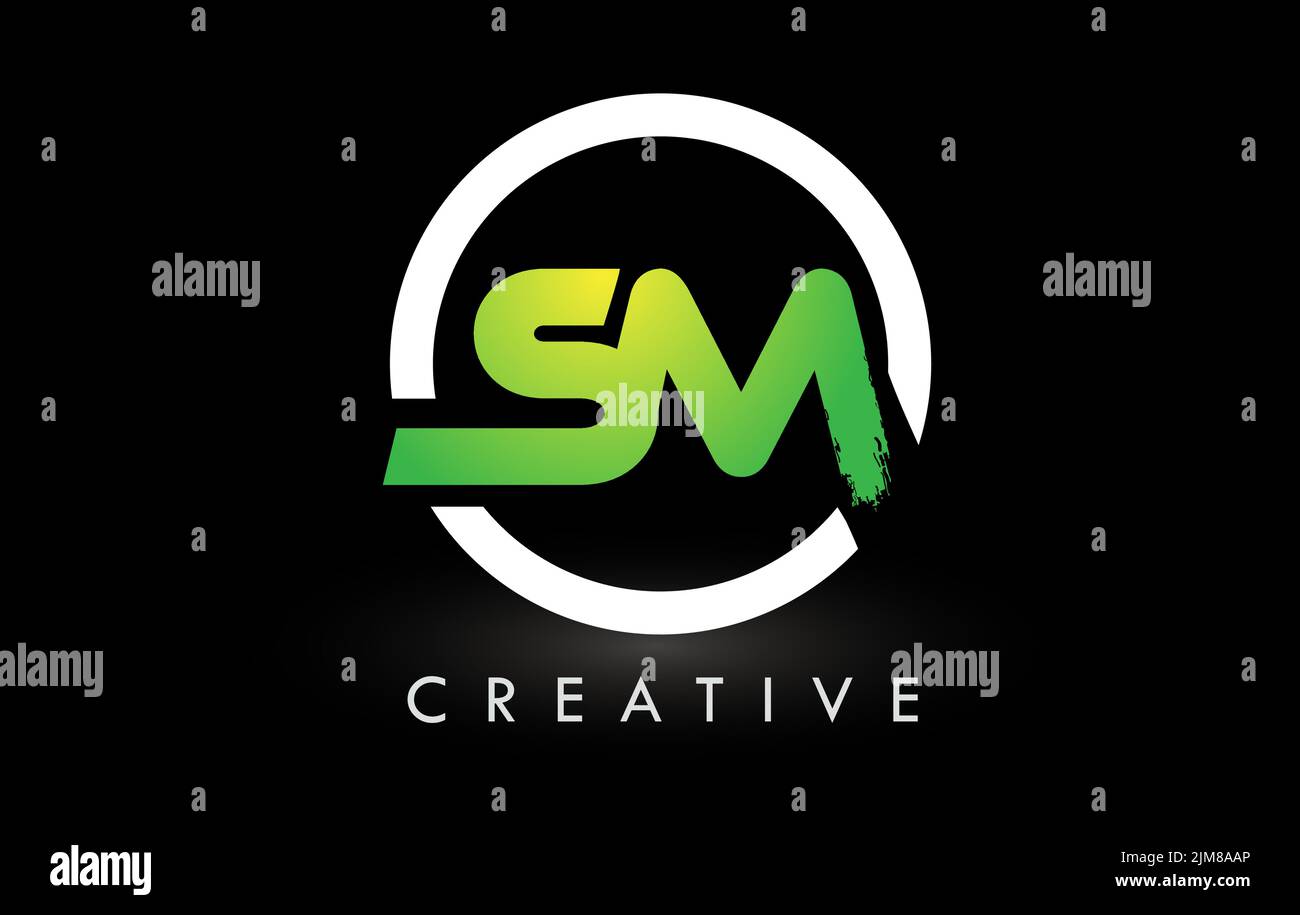 SM Brush Letter Logo Design with Green White Circle. Creative Brushed ...