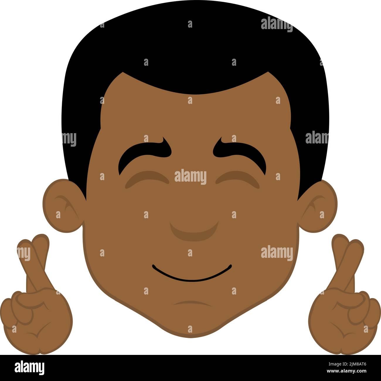 Vector illustration of the face of a cartoon man crossing the fingers ...