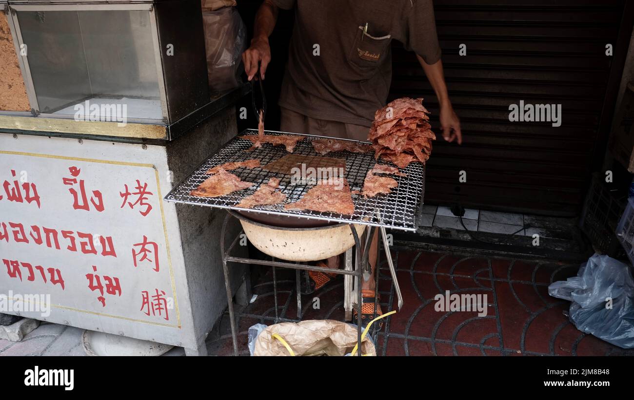 Sidewalk BBQ Meat Fast Food Cook Chinatown Bangkok Thailand Stock Photo ...