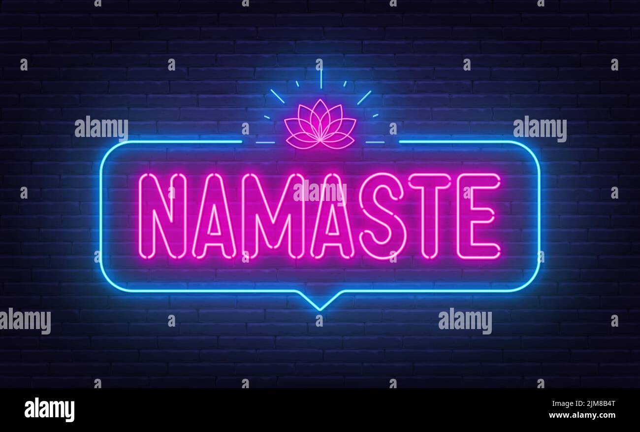 Namaste neon sign in the speech bubble on black background Stock Vector ...