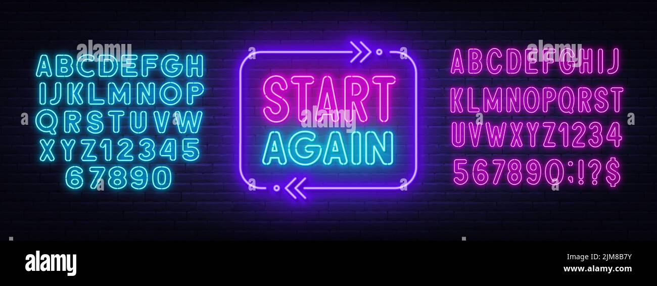 Start again neon sign on a brick background Stock Vector Image & Art ...