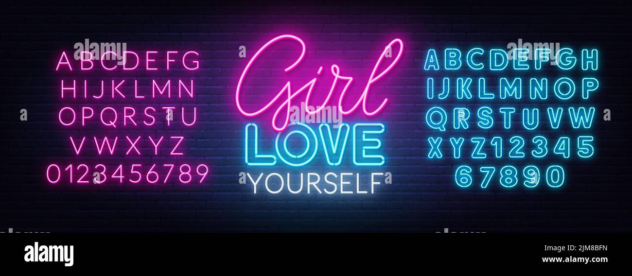 Girl Love Yourself Neon Quote On A Brick Wall Stock Vector Image And Art Alamy
