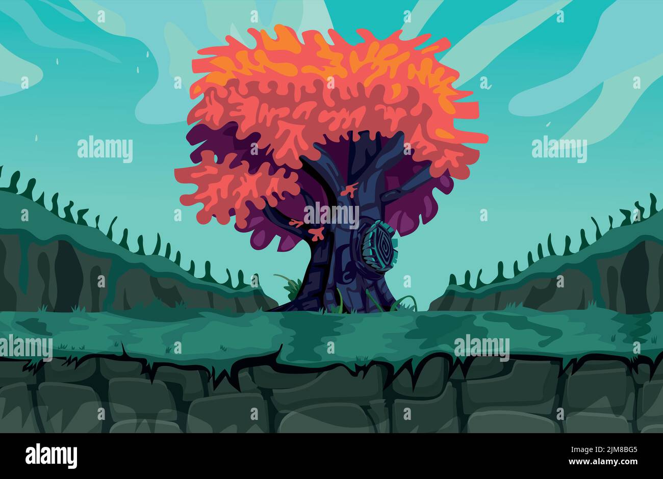 Landscape Big Tree Game background cartoon vector , game design nature ...