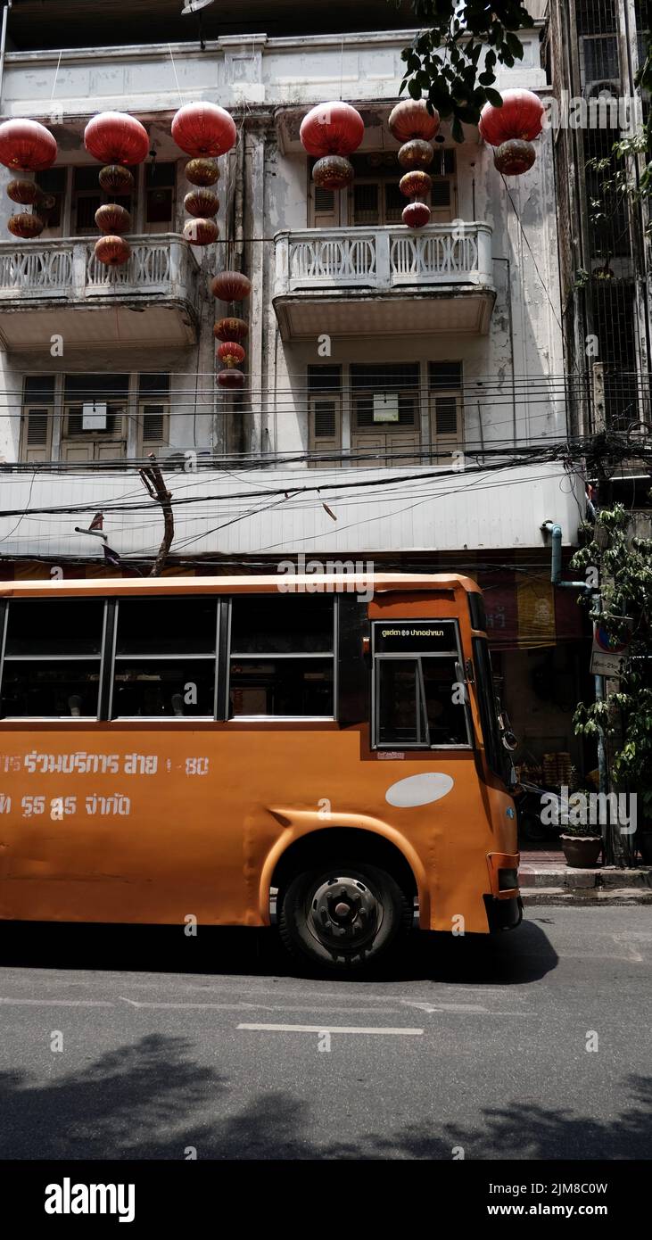 Daytime Chinatown Orange Bus Bangkok Thailand Stock Photo - Alamy