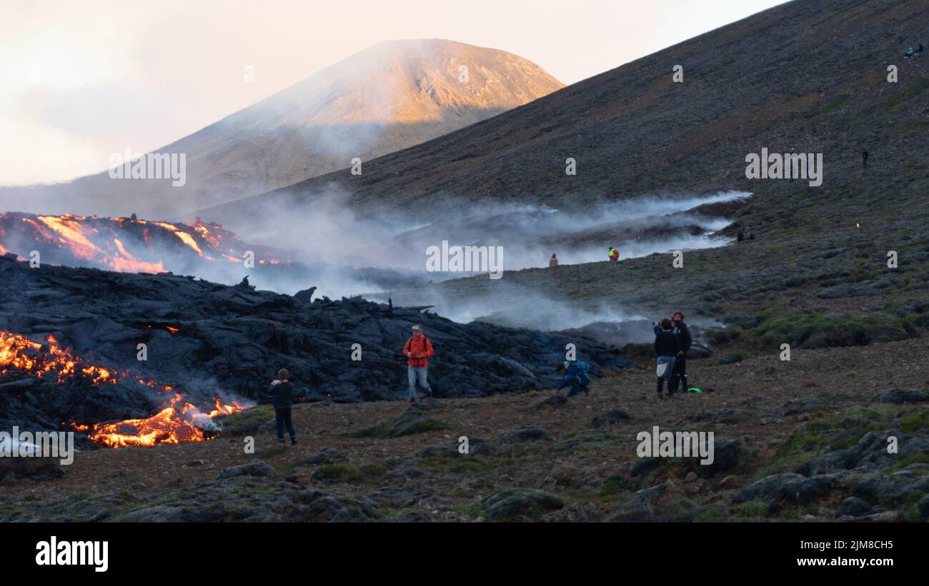 A volcanic eruption in Mt Fagradalsfjall volcano in August 2022 ...