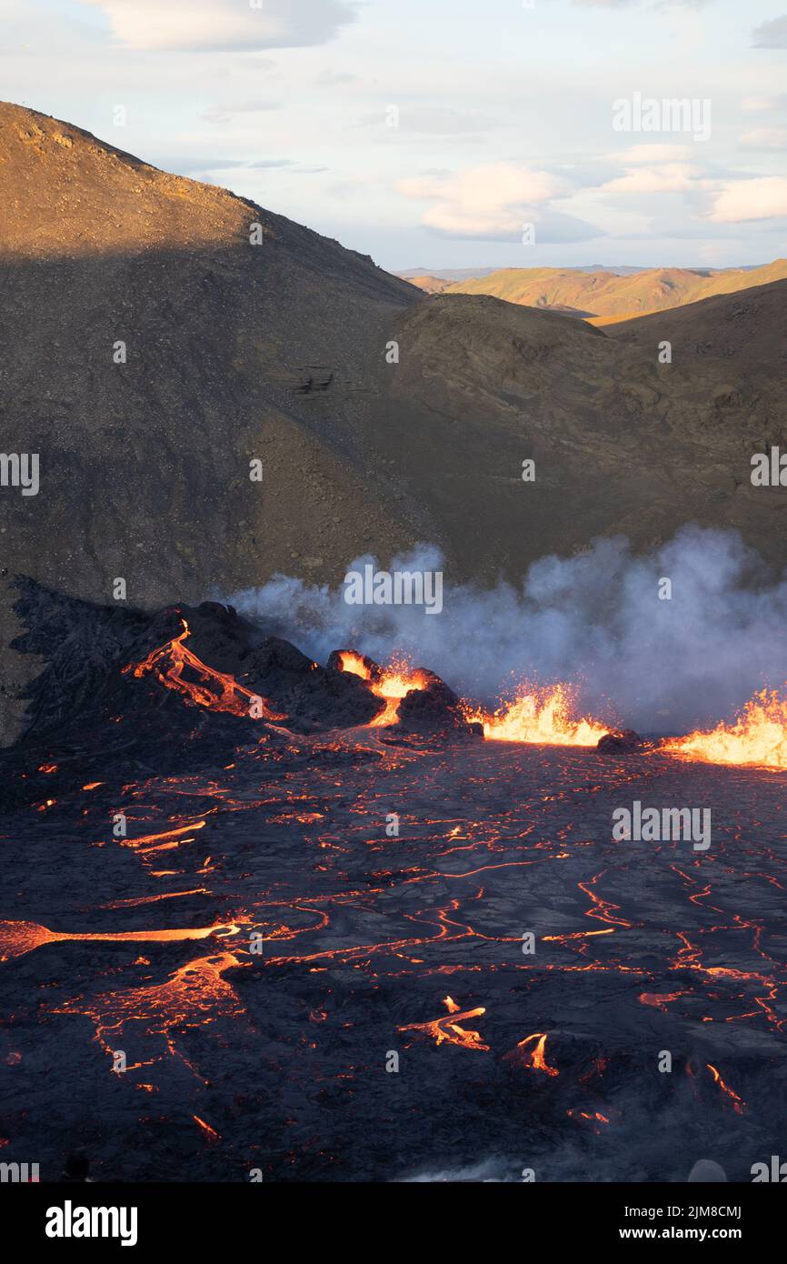 A volcanic eruption in Mt Fagradalsfjall volcano in August 2022 ...